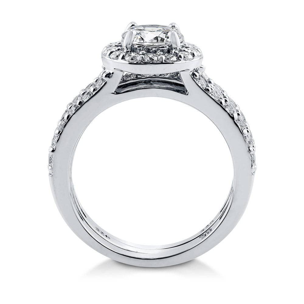 BERRICLE Sterling Silver Halo Wedding Engagement Rings Round Cubic Zirconia CZ Insert Ring Set for Women, Rhodium Plated Size 7