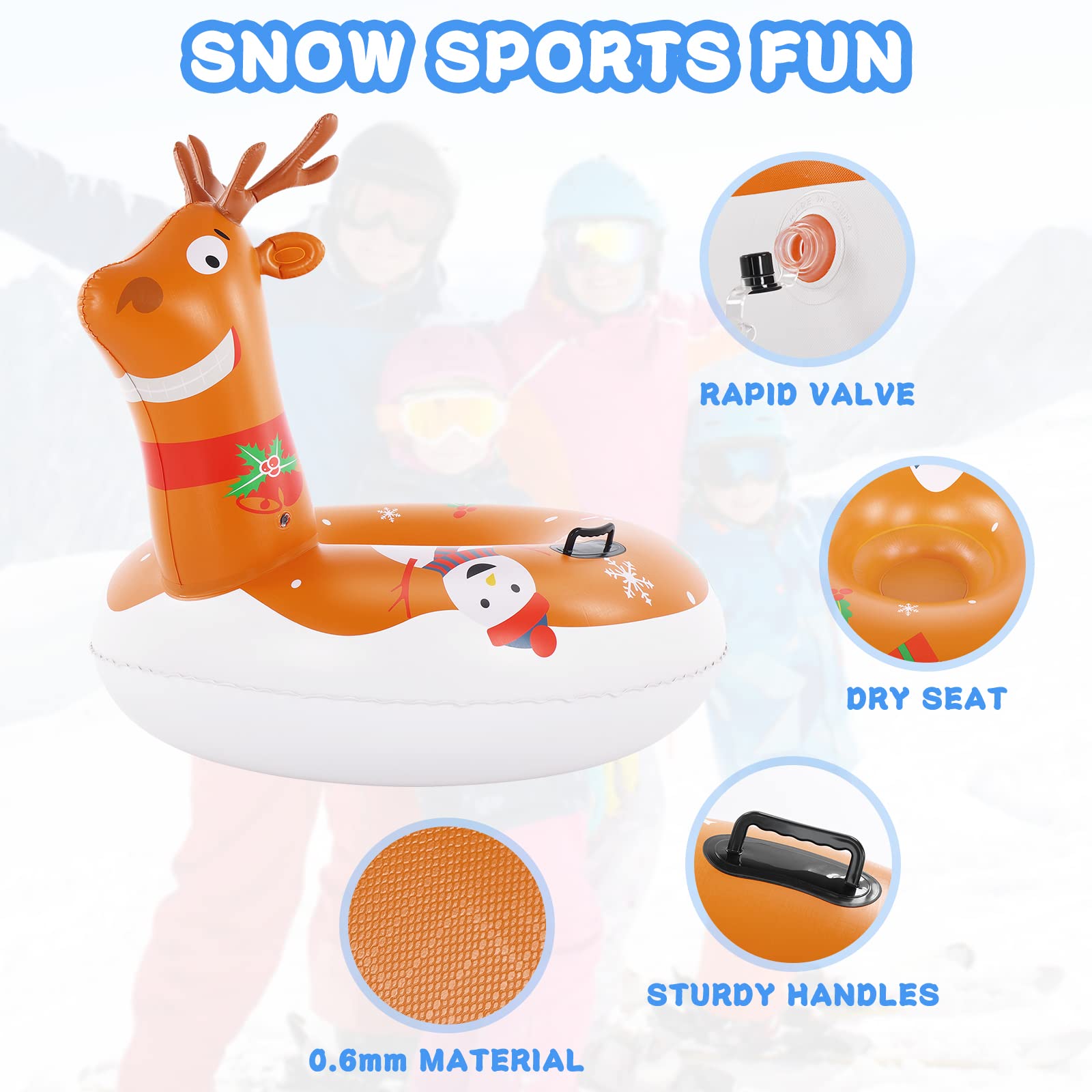 Brace Master Snow Tube - 51 Inch Inflatable Heavy Duty Snow Sled Tube (Reindeer)