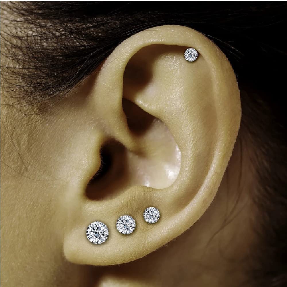 Begonia Accessories Hypoallergenic 925 Sterling Silver Blue Cubic Zircon Stud Earrings 2pcs Sets Size 7mm