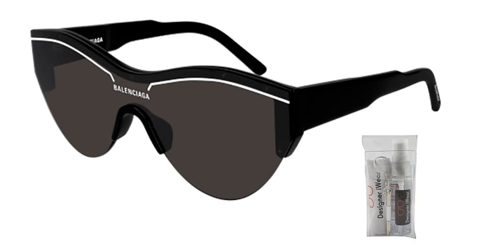 Balenciaga BB0004S 001 99MM Black/Grey Shield Sunglasses for Men + BUNDLE with Designer iWear Eyewear Kit