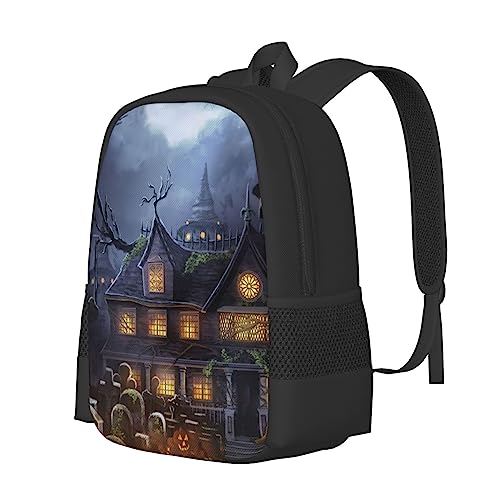 BAFAFA Halloween haunted house Printed Large Backpack Travel Bag Business Work Daypack Laptop Backpacks