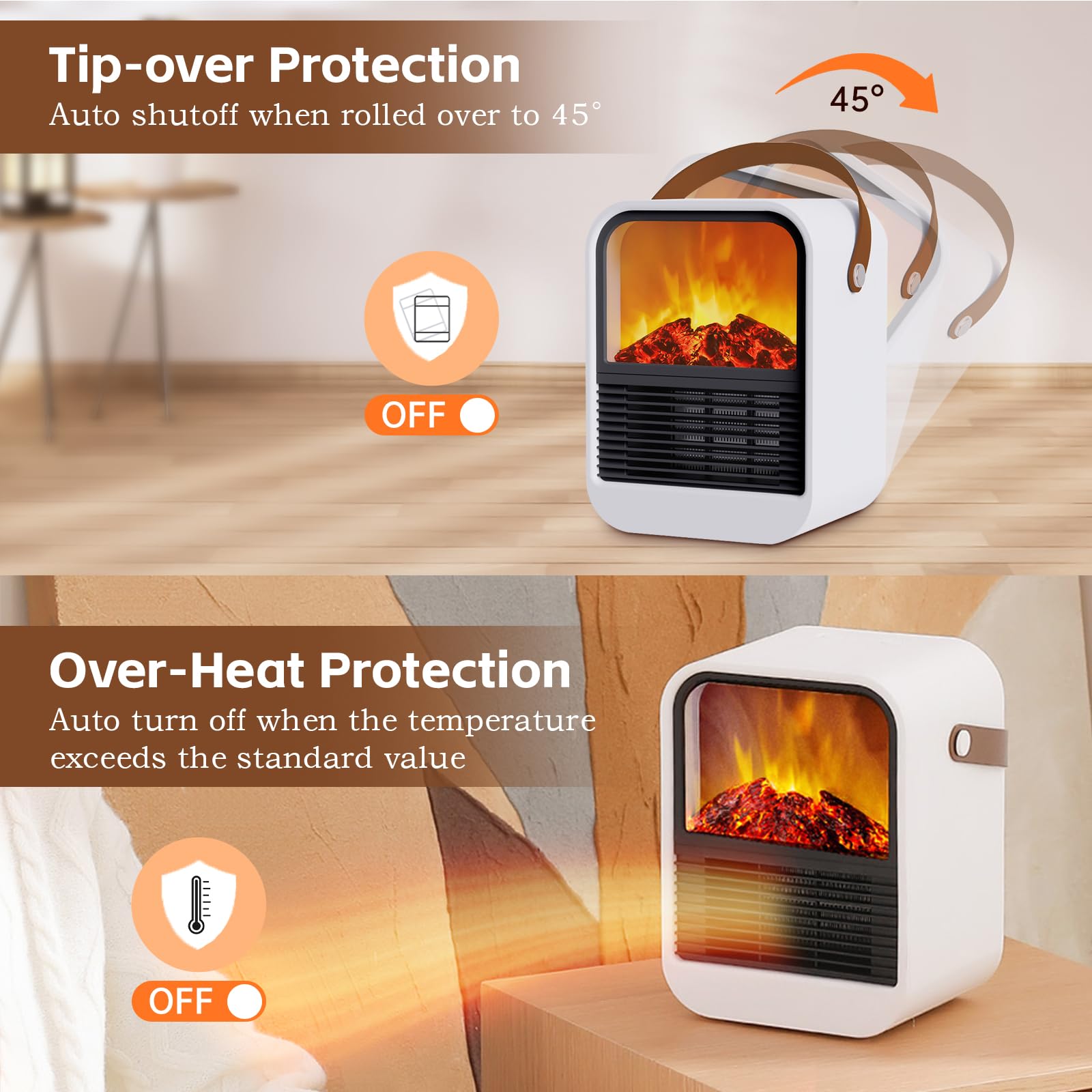 ZJFLNZYC Portable Mini Small Electric Fireplace Heater,Small Room Space Heaters for Indoor Use with 3D Flames,PTC Ceramic Heater, Desk Space Heater for Bedroom,Bathroom and Office Quiet Small(White)
