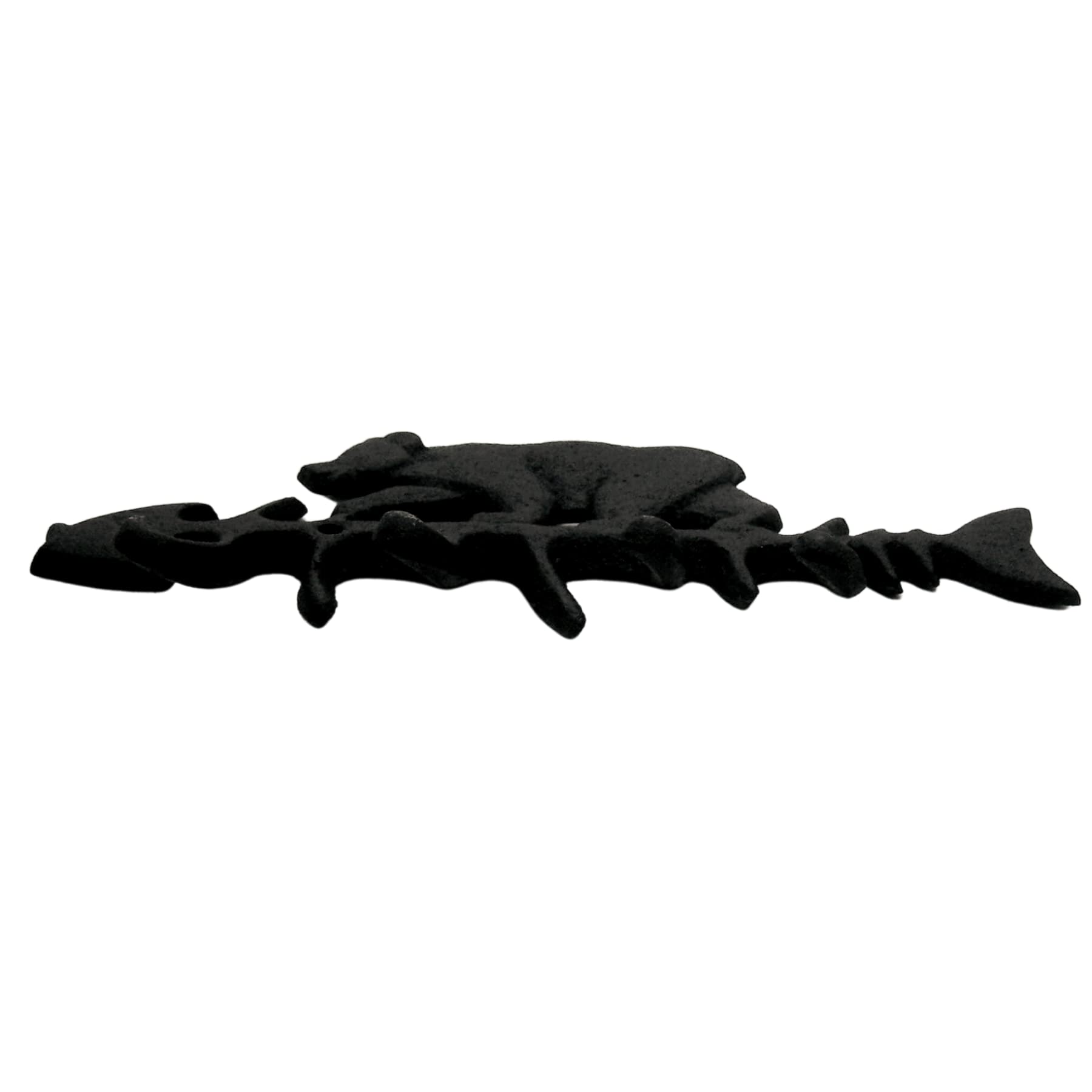 Black Bear with Fish Bones Cast Iron Wall Hook, Wall Mounted Decoration, Rustic Cabin Décor, 9.25 Inches