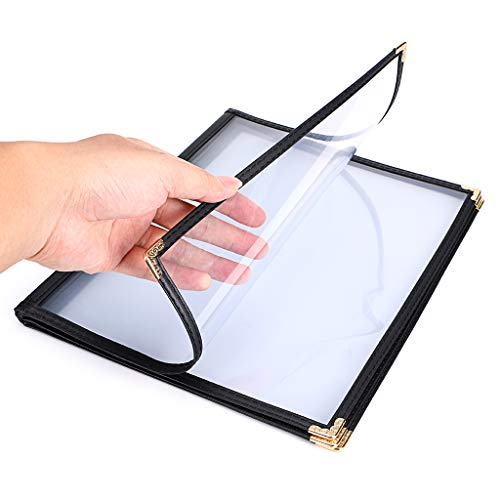 OwnMy 2PCS 8.5 x 11 Inch Menu Covers, 4 Page 8 View Transparent Restaurant Menu Covers Book with Leatherette Trim and Decorative Corners, Fit for Standard Letter Size Paper
