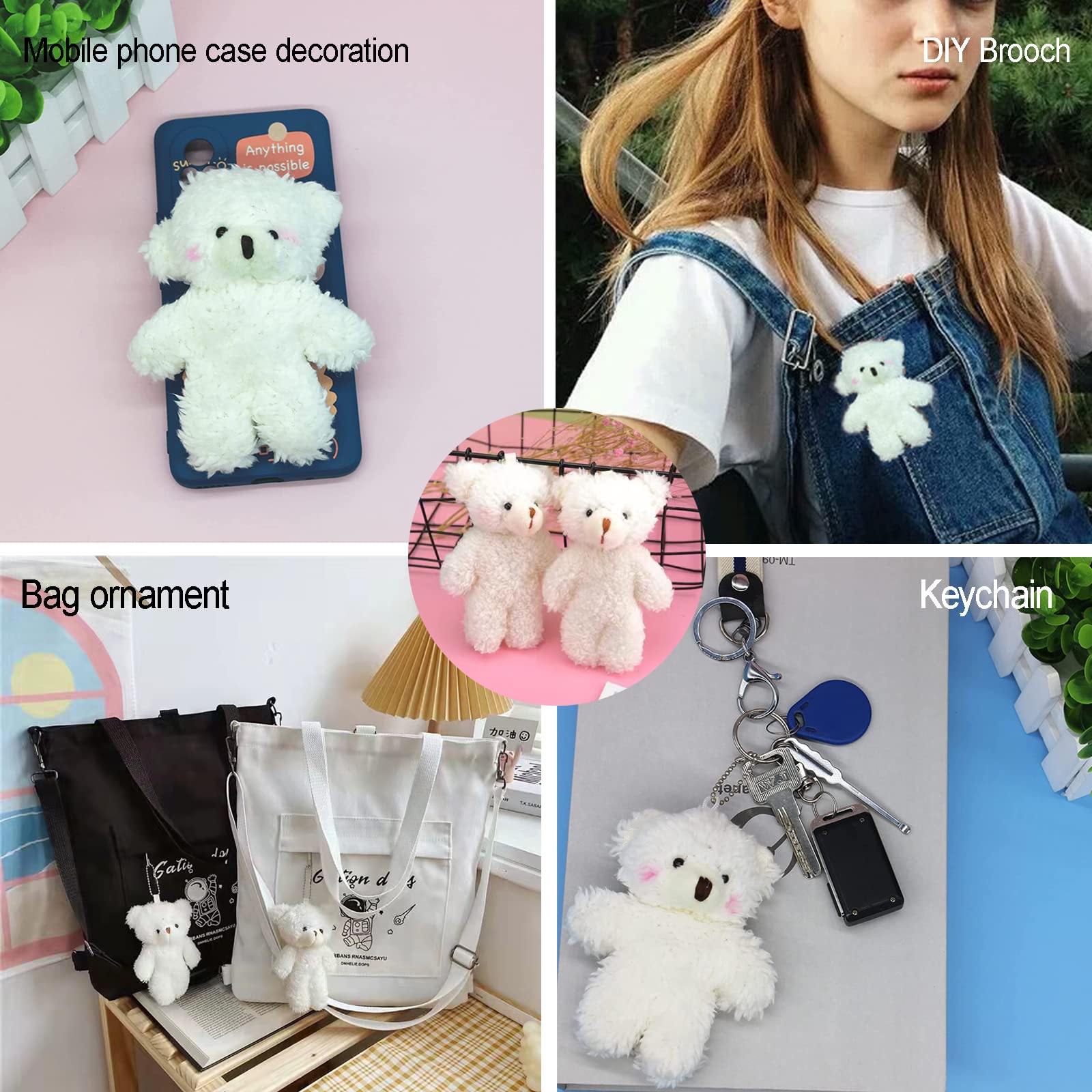 WEGUTATS 12 Pack Mini White Teddy Bears , 4.7 inch Tiny Soft Stuffed Teddy Bear, Mini Plush Bears Bulk for Birthday Table Decor Centerpiece Bag Fillers Party Favors DIY Keychain Crafts, WE