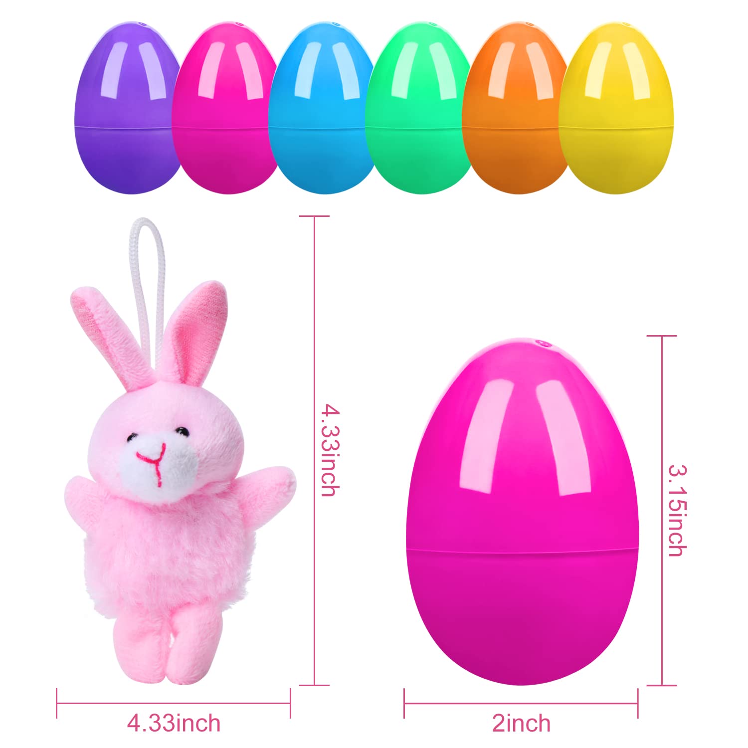 NEWBEA 24 Pcs Filled Easter Eggs with Plush Animal Toys,Plastic Easter Eggs with Toys Basket Stuffers Fillers, Classroom Prize Supplies