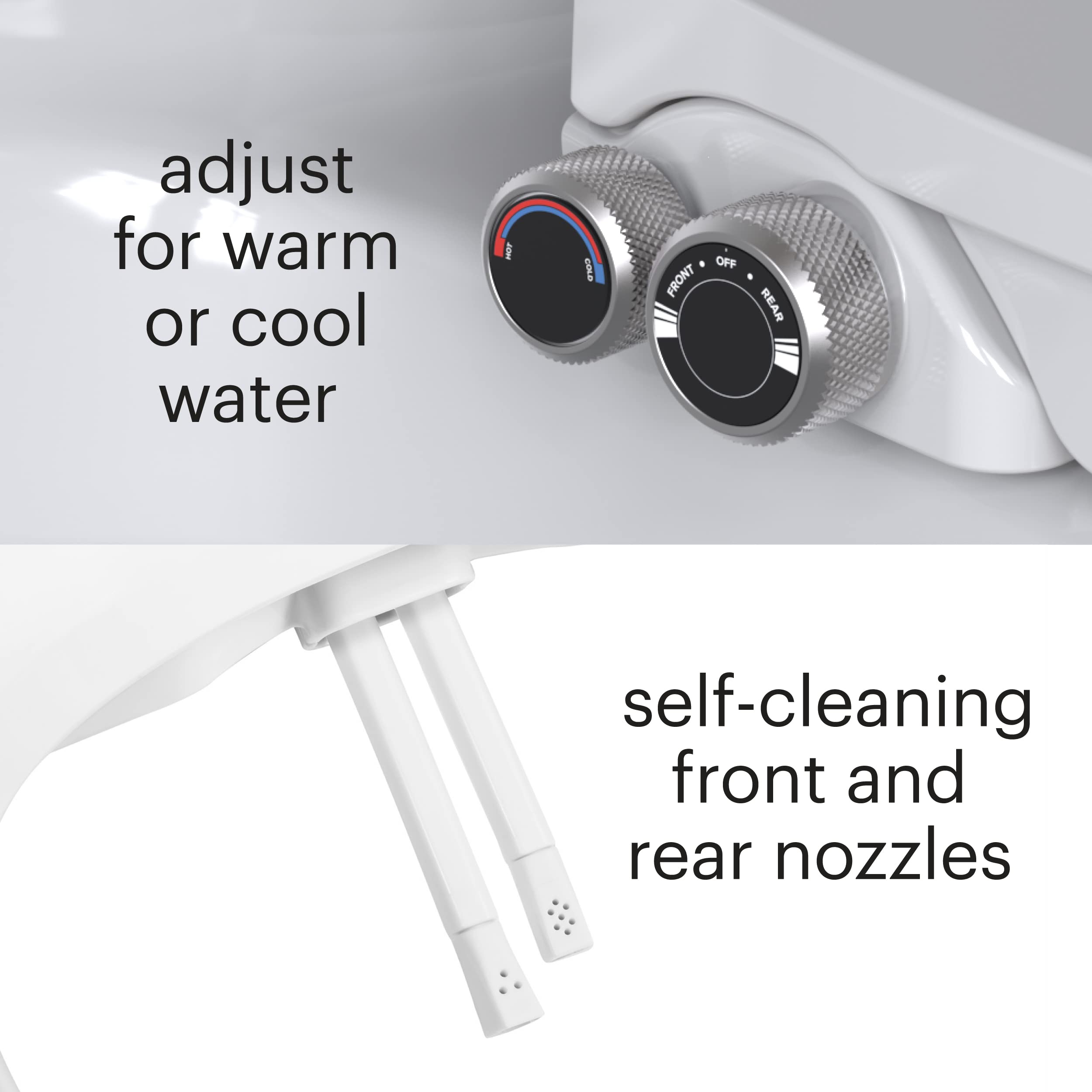 Brondell Swash Bidet Toilet Seat, Non-Electric, Dual Temperature, Fits Round Toilets, White β Dual Nozzle System β with Easy Installation