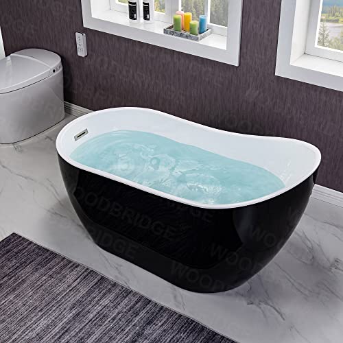 WOODBRIDGE 54" Acrylic Freestanding Bathtub Contemporary Soaking Black Tub with Matte Black Overflow and Drain,BTA1807-BN