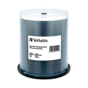 The Great Verbatim CD-R, 95254, 700MB, 52X, White Thermal Printable, 100PK Spindle, TAA - 95254