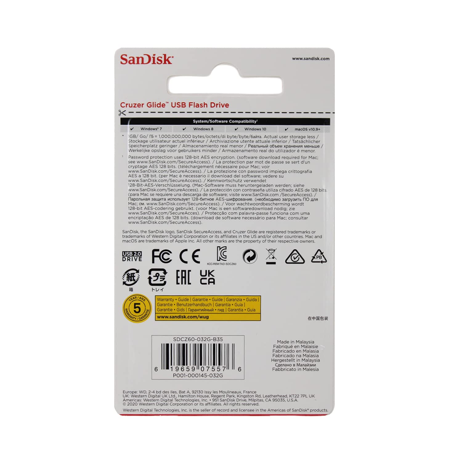 SanDisk Cruzer Glide USB 32GB Flash Drive (SDCZ60-032G-A46)
