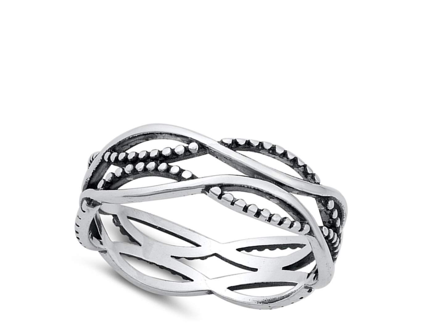 Bali Style Bead Stacking Braid Ring New .925 Sterling Silver Band Size 10