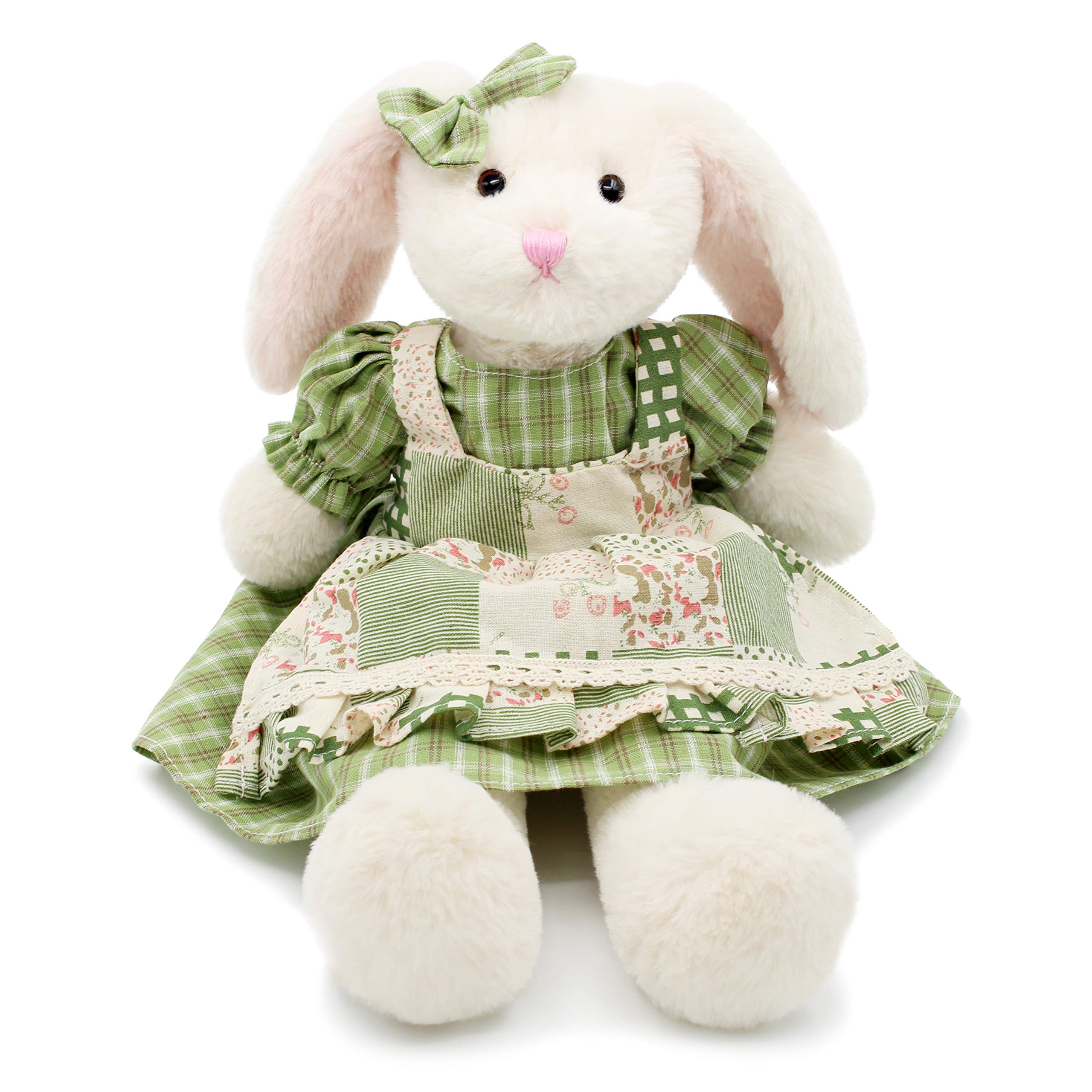 oits cute Small Soft Stuffed Animal Bunny Rabbit Plush Toy for Baby Girls 15inch (White Rabbit Wearing Green Plaid Dress)