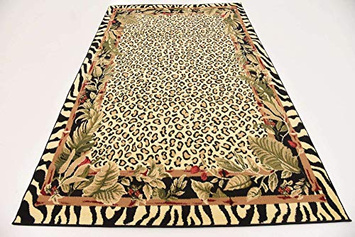 Unique Loom Wildlife Collection Animal Inspired with Cheetah Bordered Design Area Rug, 5 ft x 8 ft, Ivory/Black