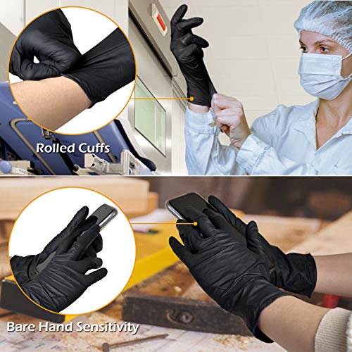 Borje Black Nitrile Disposable Gloves 4 Mil Large, Powder & Latex Free, 200 Pcs for Food Prep, Cleaning Gloves