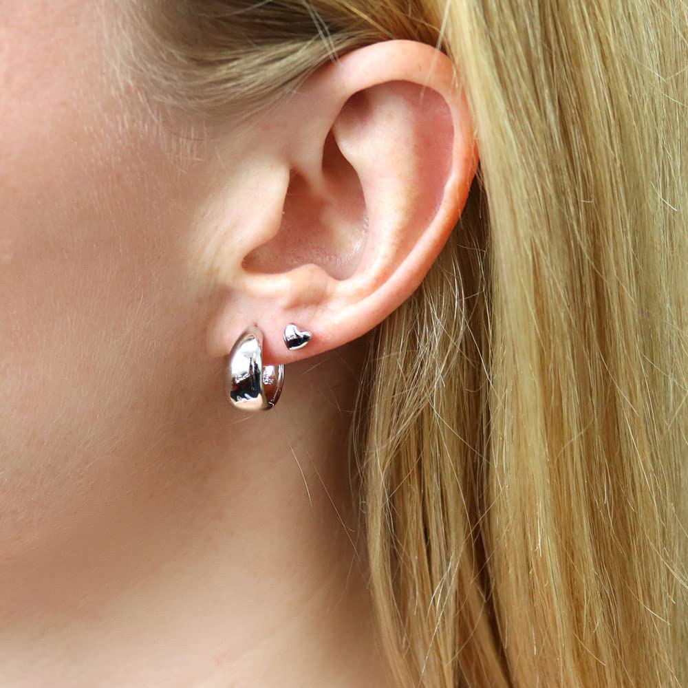 BERRICLE Sterling Silver Small Fashion Hoop Huggie Earrings for Women, Rhodium Plated 0.55"