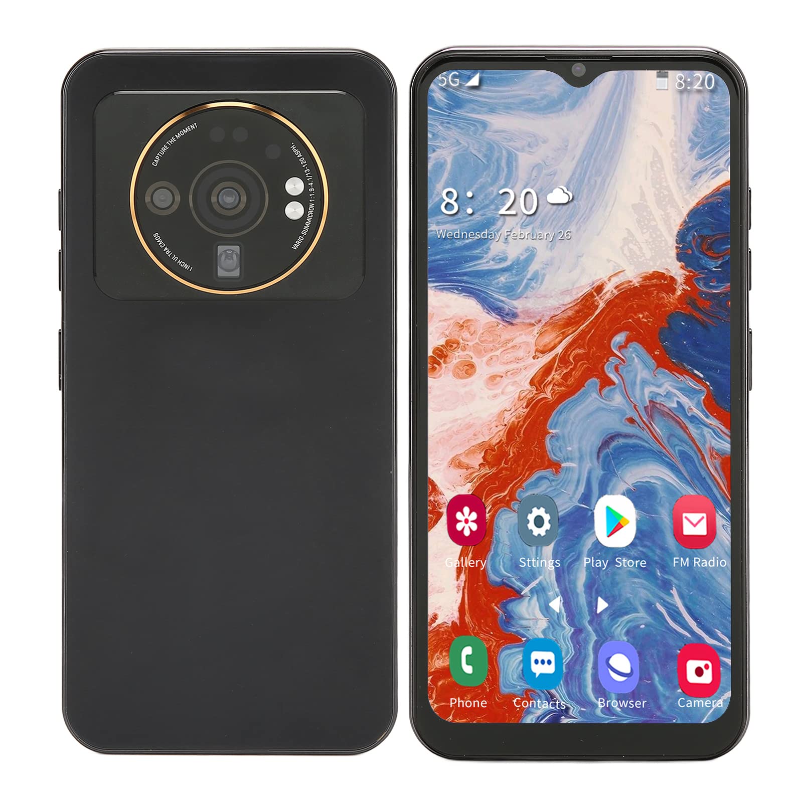 Black Cell Phone Unlocked Smartphone 5G 100-240V 6GB RAM 256GB ROM for Entertainment (US Plug)