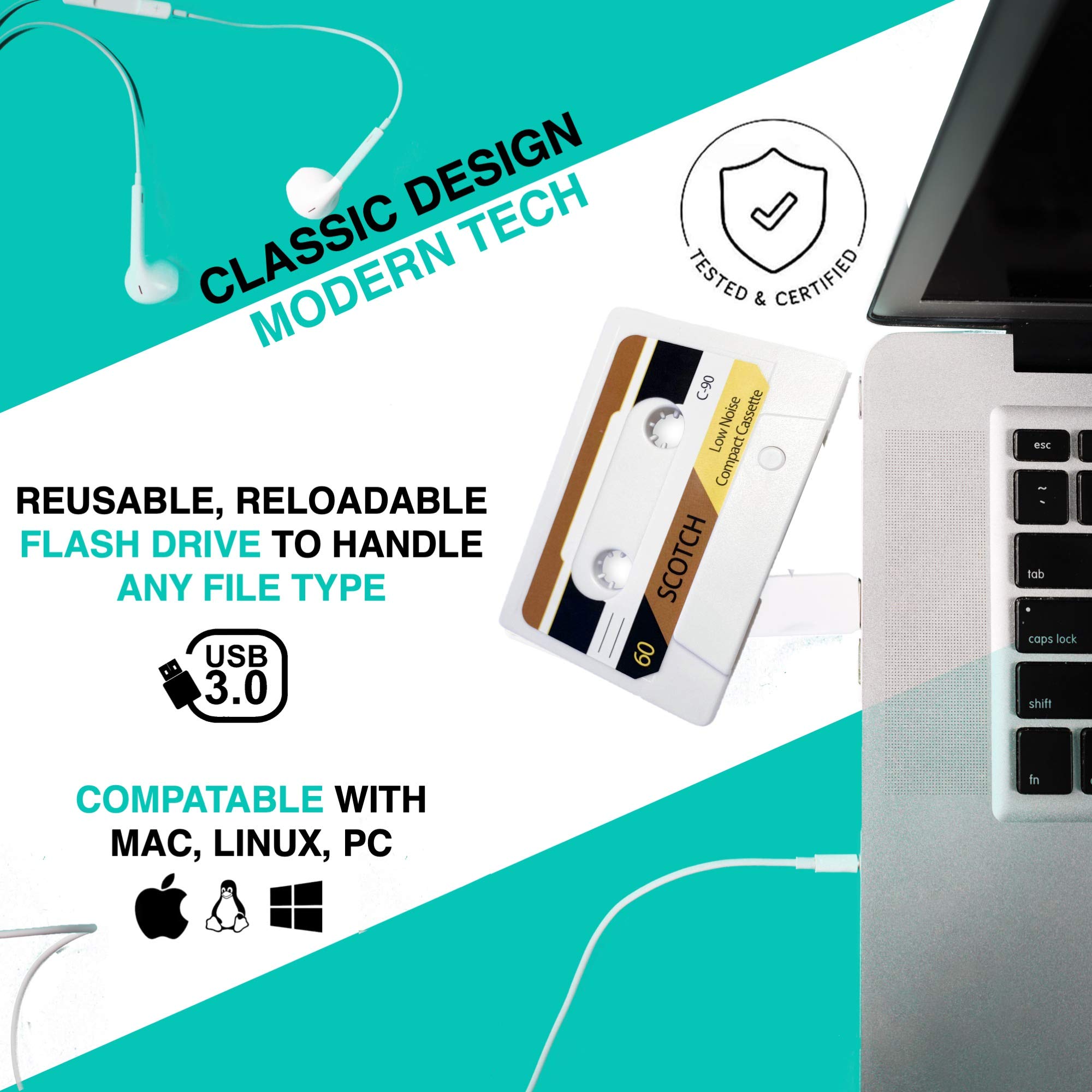 THE ORIGINAL MASHTAPE – Classic Retro Digital Cassette Throwback Design 4GB. Cassette Tape Shaped USB Flash Drive, Thumb Drive, Jump Drive for Awesome Mixtape