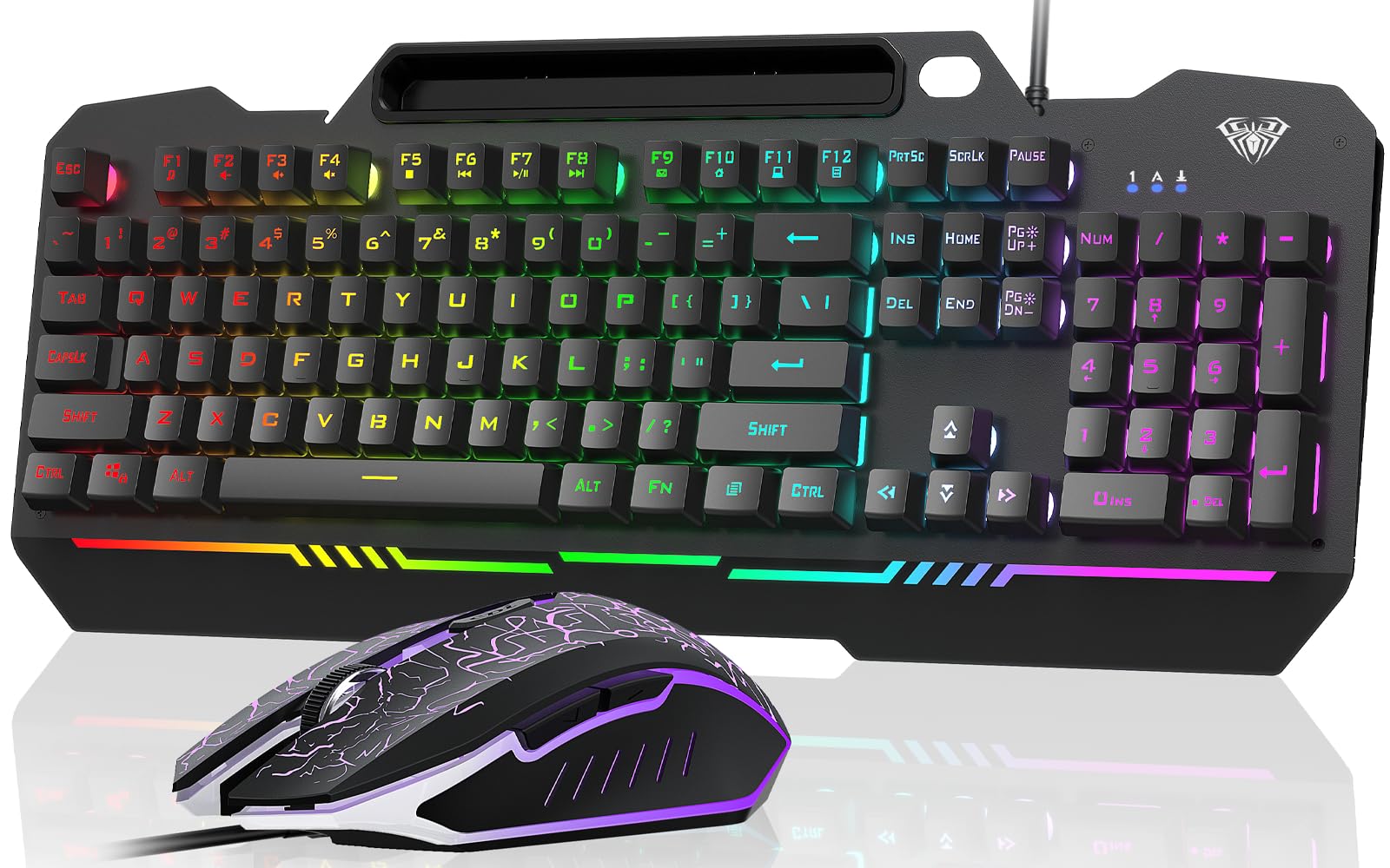 AULA Gaming Keyboard, 104 Keys Gaming Keyboard and Mouse Combo with RGB Backlit, All-Metal Panel, PC Gaming Keyboard Mouse, Wired Keyboard for MAC Xbox PC Gamers (Black Keycaps + Silver Matt Panel)