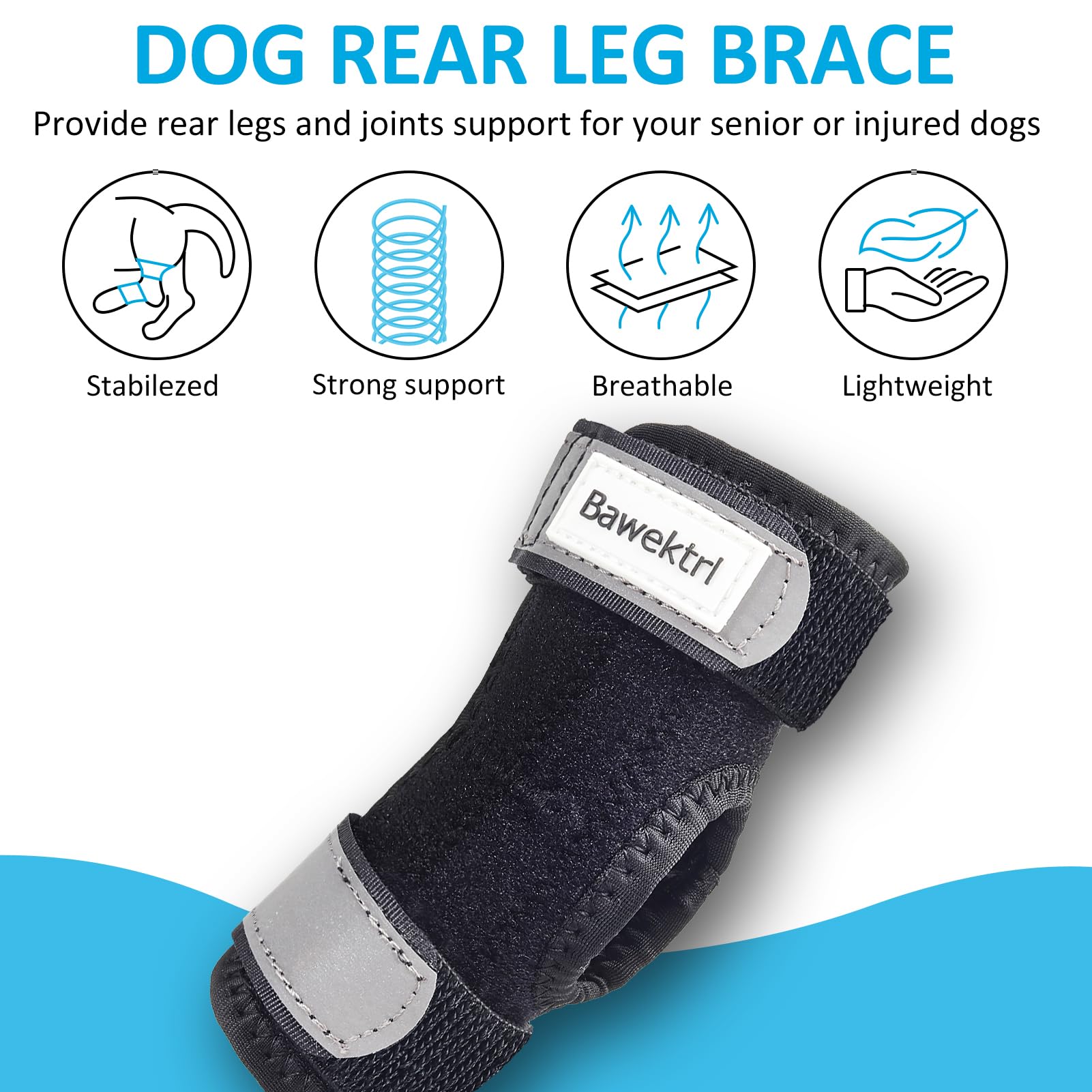 Dog Leg Braces for Rear Legs, Hock Brace for Back Legs with Metal Strips and Safety Reflective Straps for Short Legs, Joint Warps Support for Hind Legs Injuries Sprains Arthritis (XSmall)