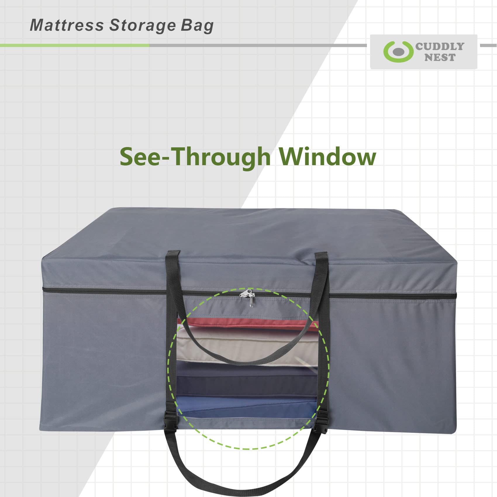 Cuddly Nest Folding Mattress Storage Bag - Heavy Duty Carry Case for Tri-Fold Guest Bed Mattress (Fits 6 Inch Full Mattress, Gray)