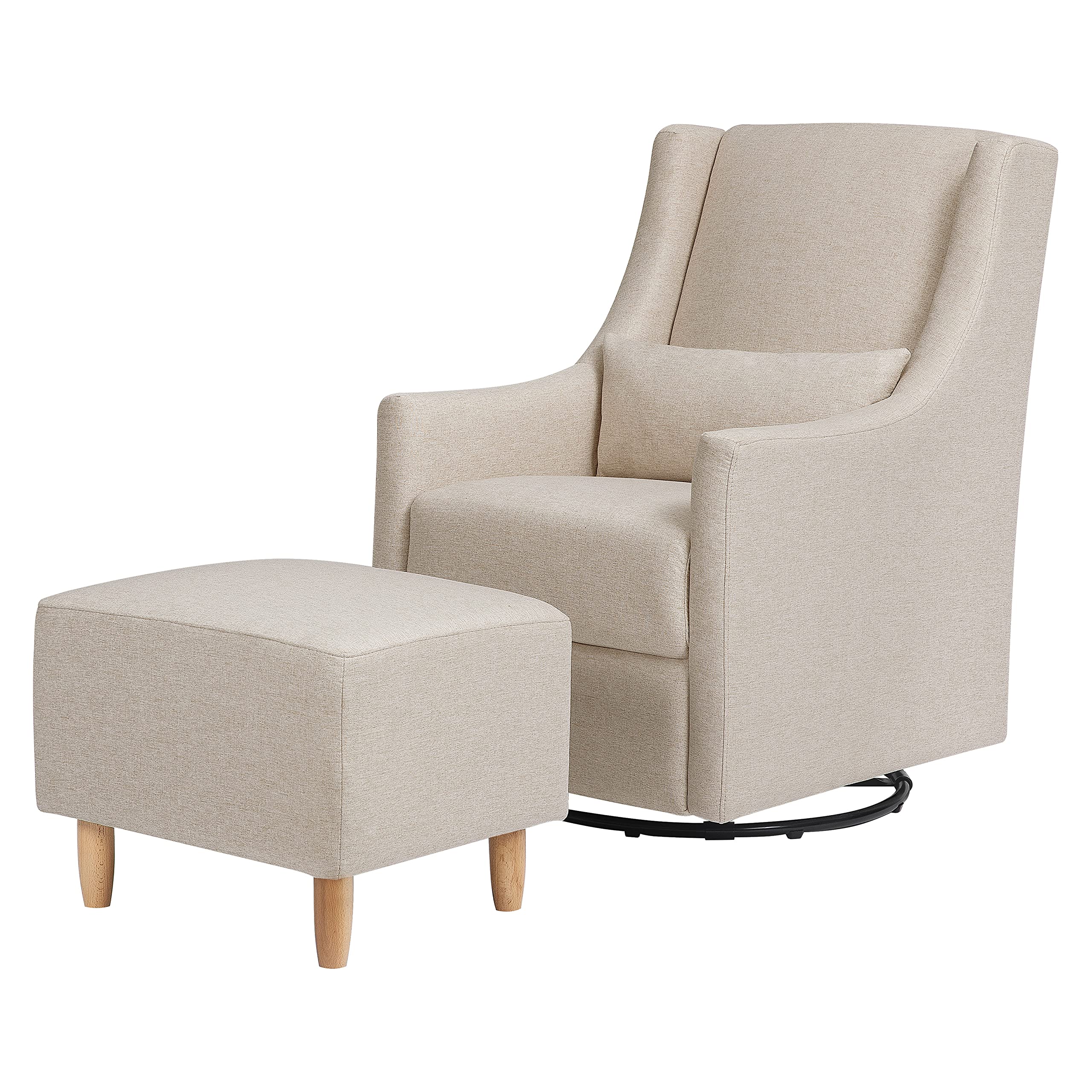 Babyletto Toco Upholstered Swivel Glider and Stationary Ottoman in Black White Boucle, Greenguard Gold and CertiPUR-US Certified