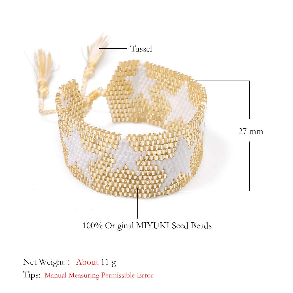 BALIBALI Handmade 100% Authentic Seed Beads Bracelet Woven Stars Statement Tassel Bangles Boho Jewelry for Women