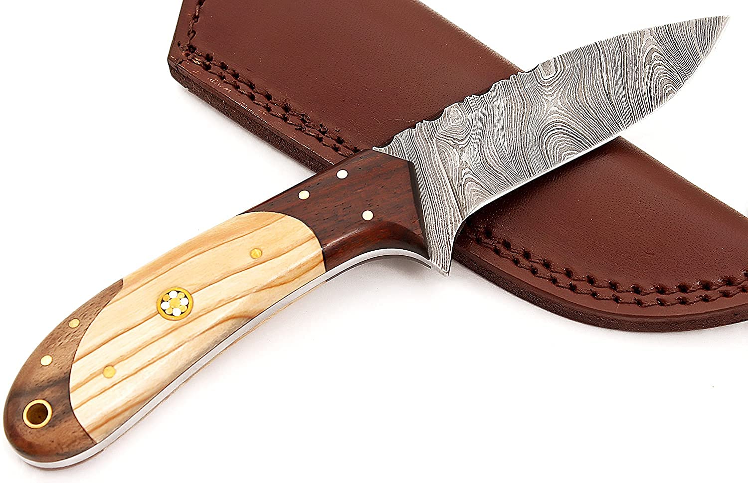 Best knife Damascus hunting skinning knife with leather sheath Best Fixed Blade knives for men 2708, Steel