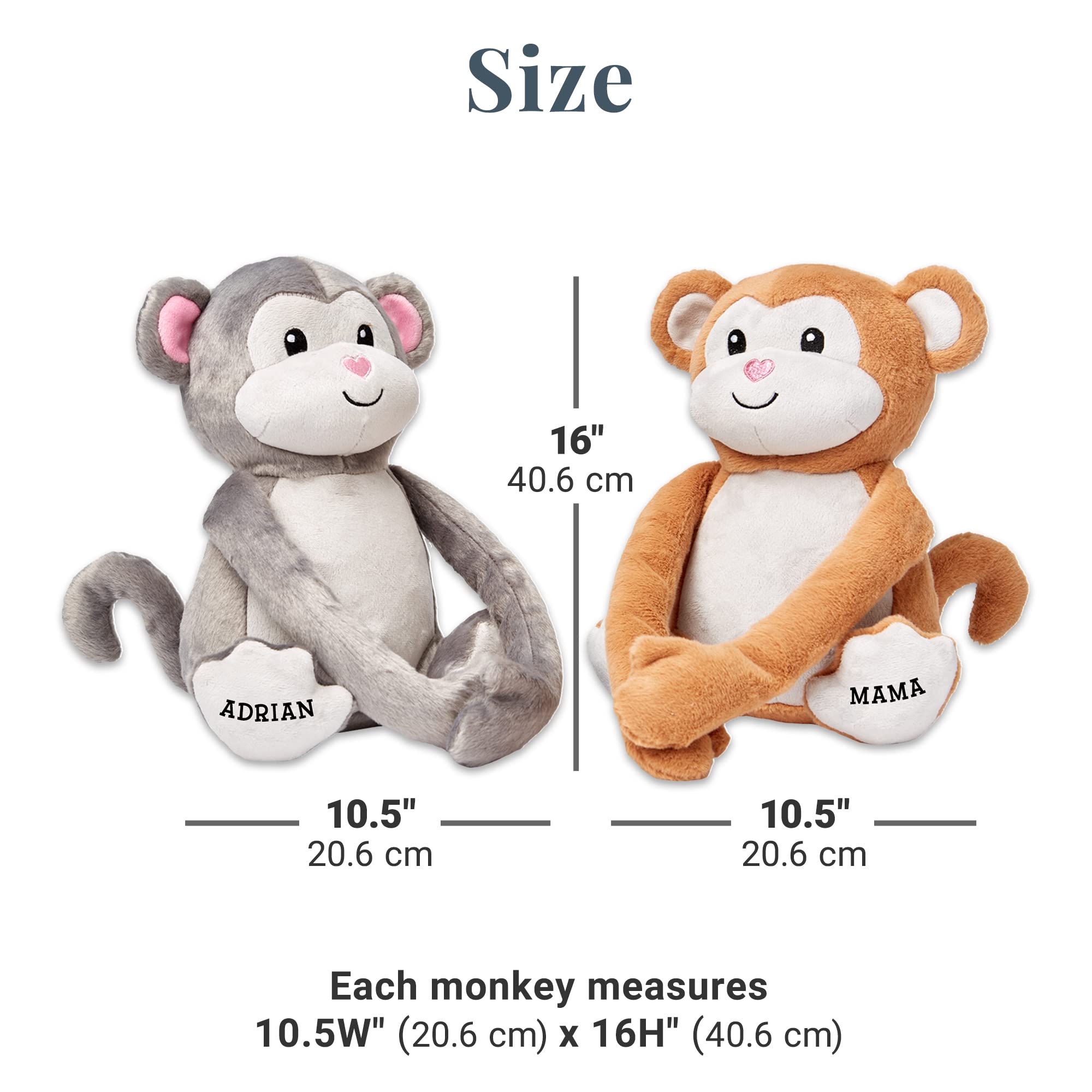 Let's Make Memories Personalized Hugging Plush Monkeys - Monkey Stuffed Animal for Kids - for Birthday - for Boy - for Girl - Te Quiero - Familia