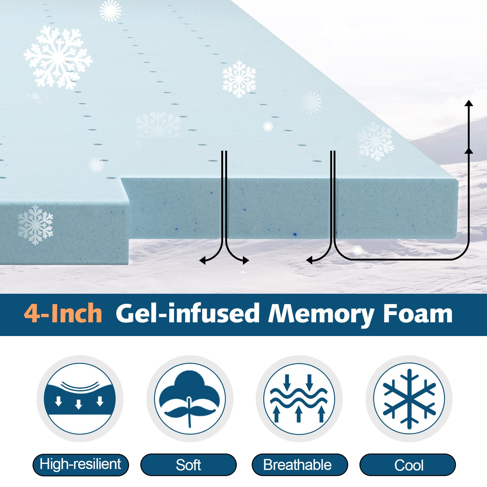 Giantex 4 Inch Mattress Topper, Gel Infused Memory Foam Bed Topper, Cooling Ventilated Mattress Bed Pad Soft & Supportive, Pressure Relieving, CertiPUR-US Certified (King)