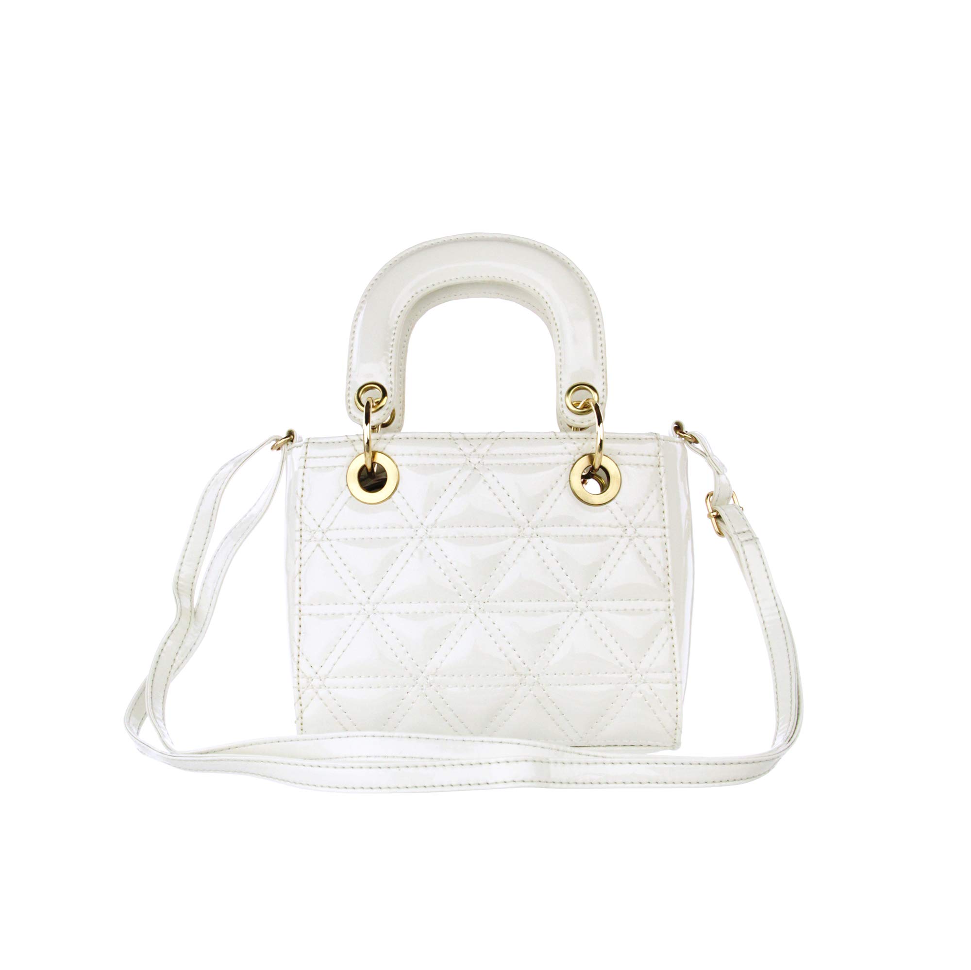 Olivia Miller Women's Faux Patent Leather Quilted Crossbody Mini Chic Handbag