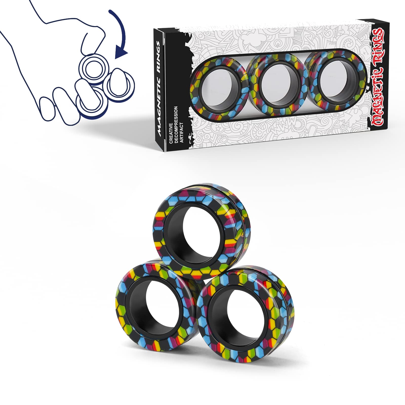 Magnetic Fidget Spinner Rings - Anxiety Relief Adult Toys, ADHD Therapy Magnets for Teens and Kids (3PCS)