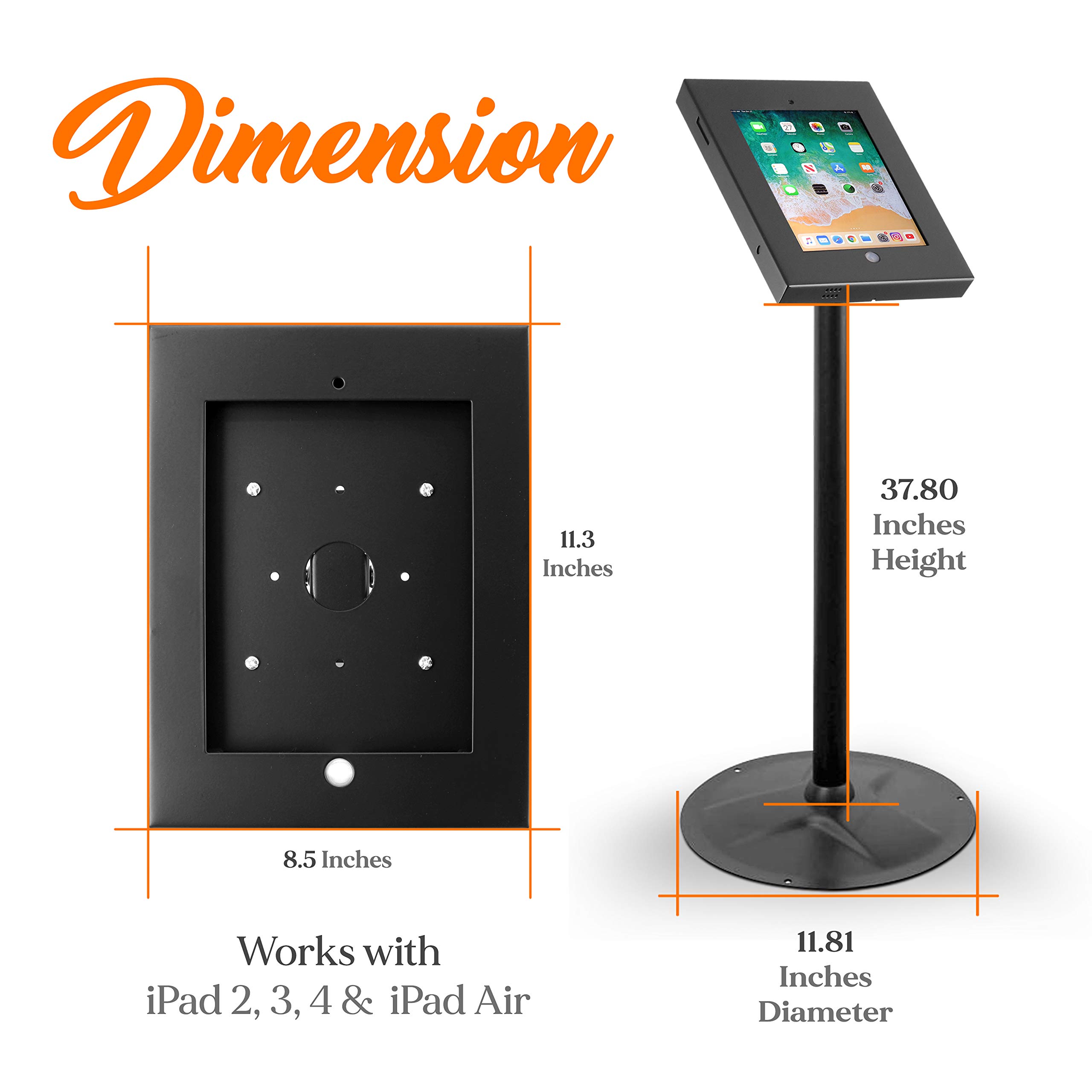Pyle Anti-Theft Tablet Security Stand Kiosk - Heavy Duty Aluminum Metal Floor Standing Mount Tablet Case Holder Display w/ 37.80 Inch Pole Height, Designed for iPad 2 3 4 Air Tablets -PSPADLK45 Black
