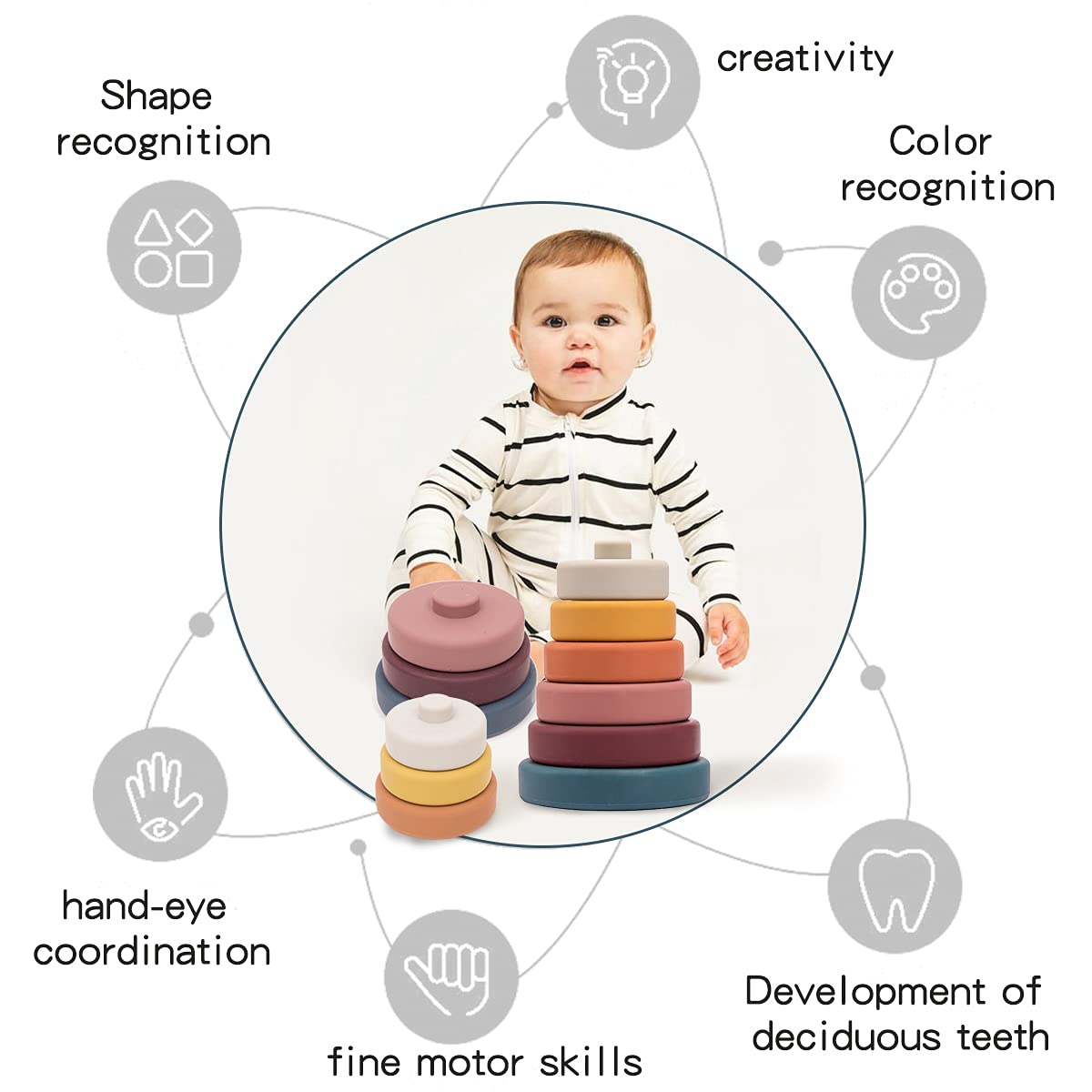 let's make Stacking Toys Soft Silicone Stacking Blocks Rings Baby Sensory Toy for 6+ Months Boys&Girls