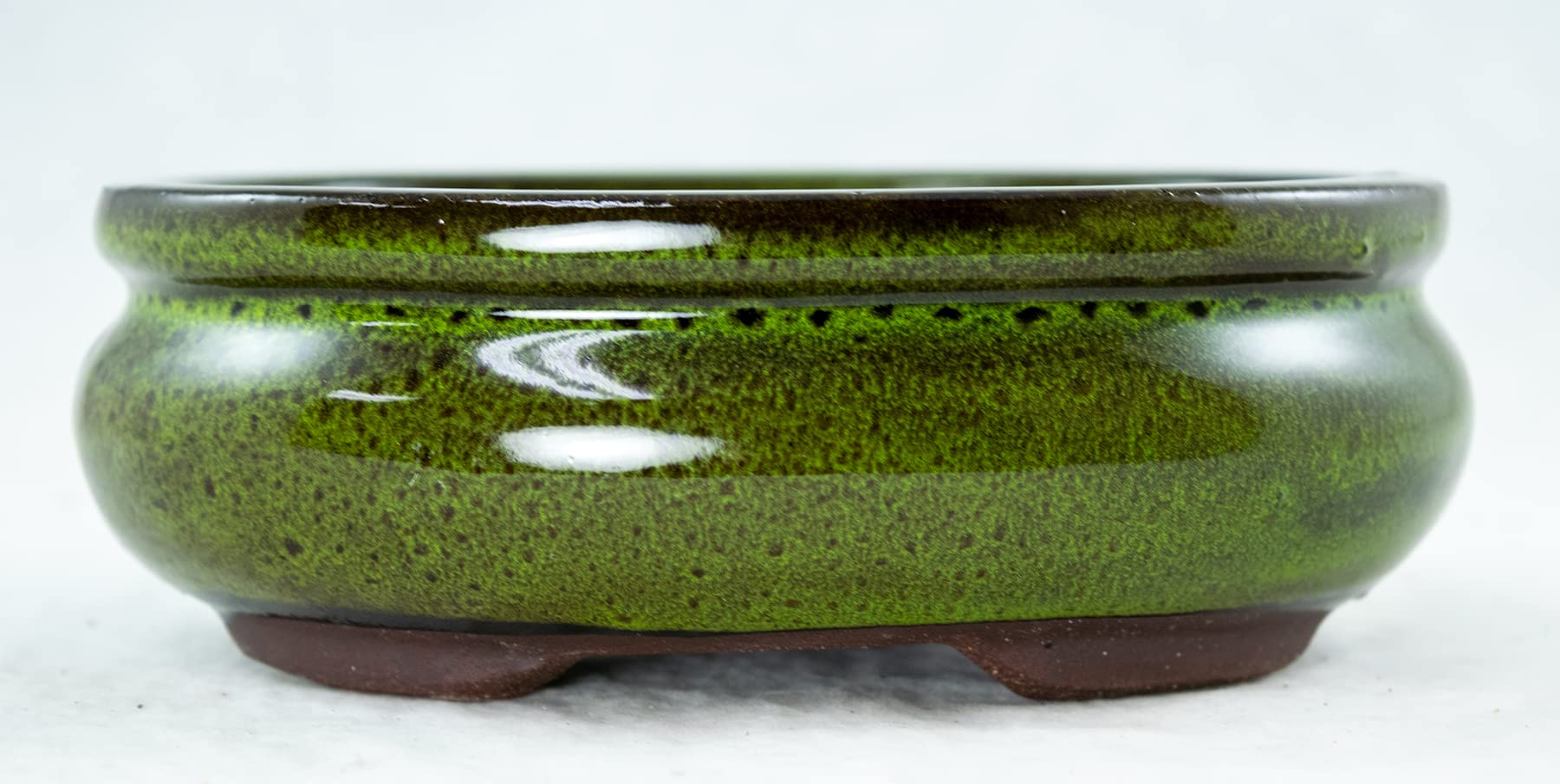 Calibonsai Oval Mame Shohin Bonsai / Cactus & Succulent Pot + Mesh 6inchx 5inchx 2inch - Moss Green Stain Glazed