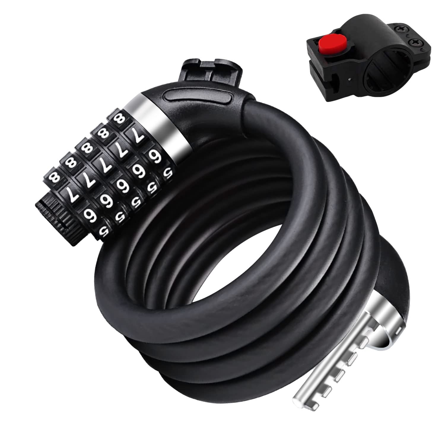Bike Lock Cable with Combination with Mounting Bracket 5-Digit Password Setting Safe Portable Bicycle Anti-Theft Wire Chain 4ft Combination Lock Universal for Mountain Bike Motorcycle Baby Carriage