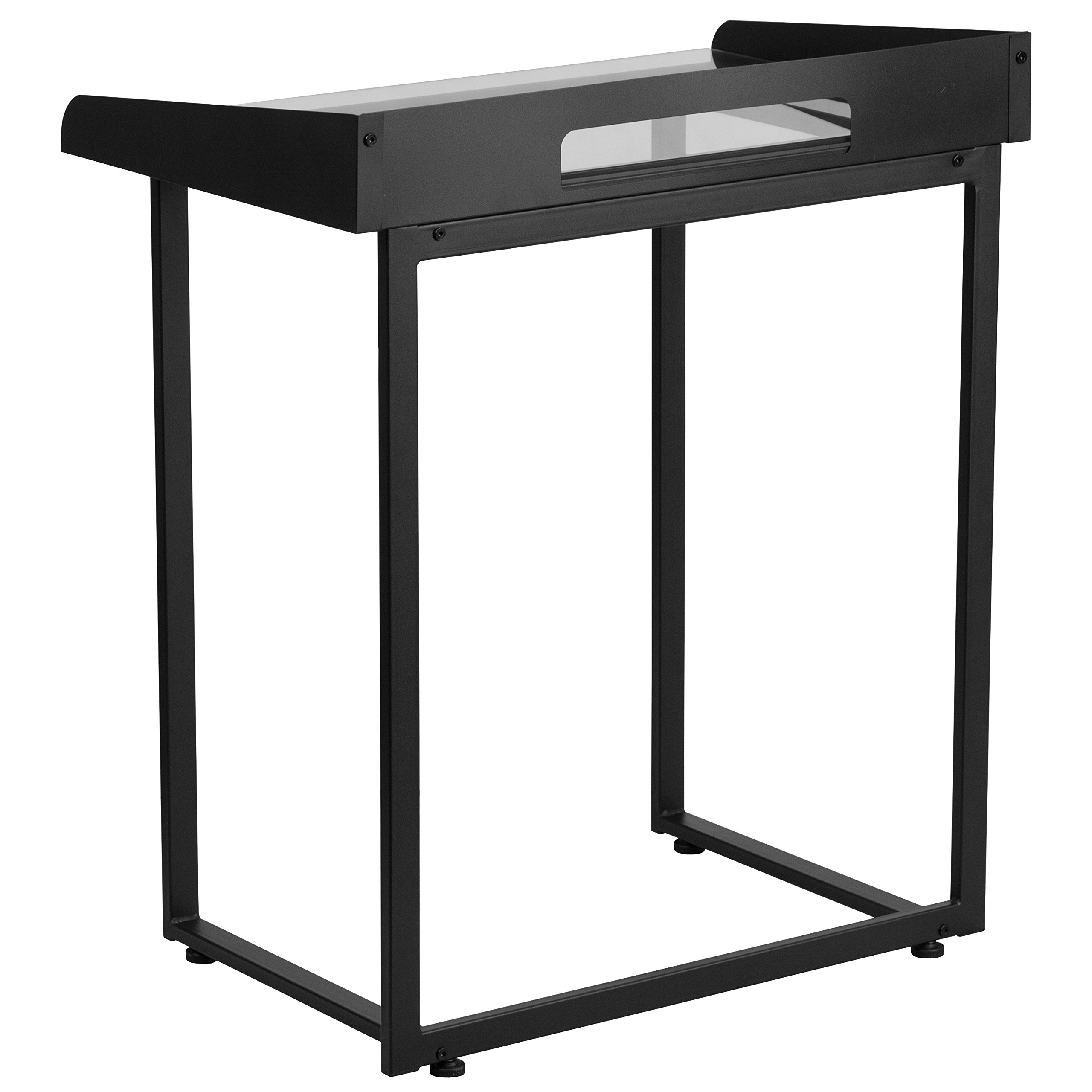 Flash Furniture Jayden Contemporary Clear Tempered Glass Desk with Raised Cable Management Border and Black Metal Frame