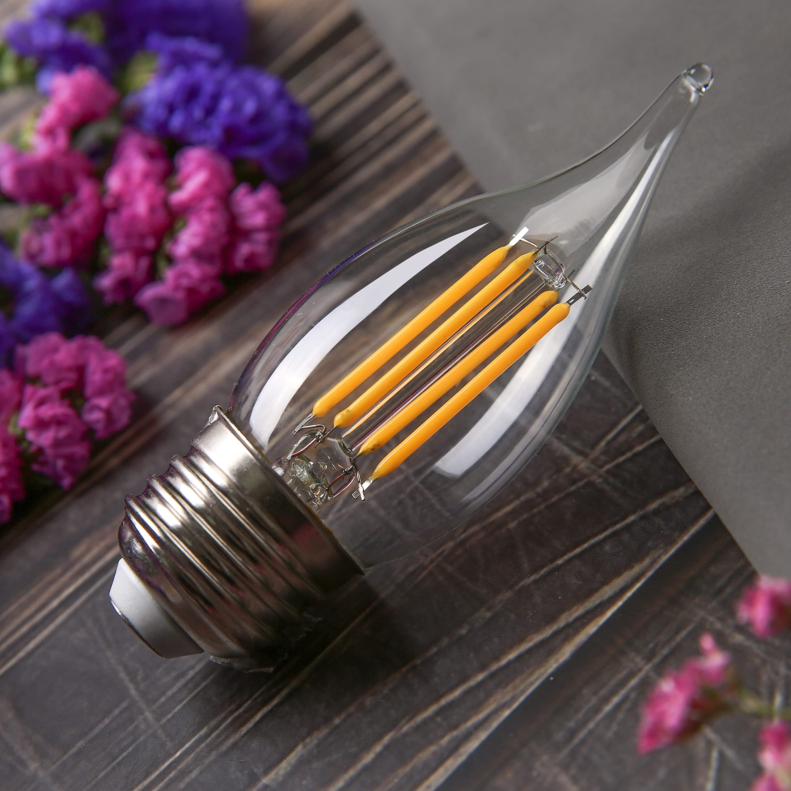 BORT C35/CA11 Chandelier led Light Bulbs, Dimmable 4W Equivalent to 40W LED Candelabra Bulbs, 2700K Warm White, E26 Standard Base LED Bulbs, Flame Tip (C35-E26-6 Pack)