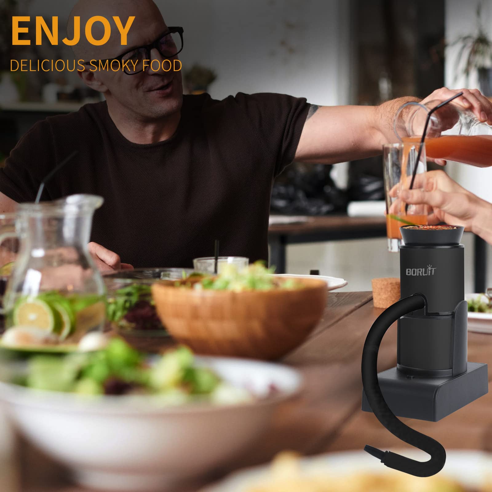 Boruit SK301 Smoking Gun Cocktail Smoker Kit with Wood Chips, Whiskey Meat Bbq Cheese Smoking Infuser Portable Cold Flavour Dry Blaster