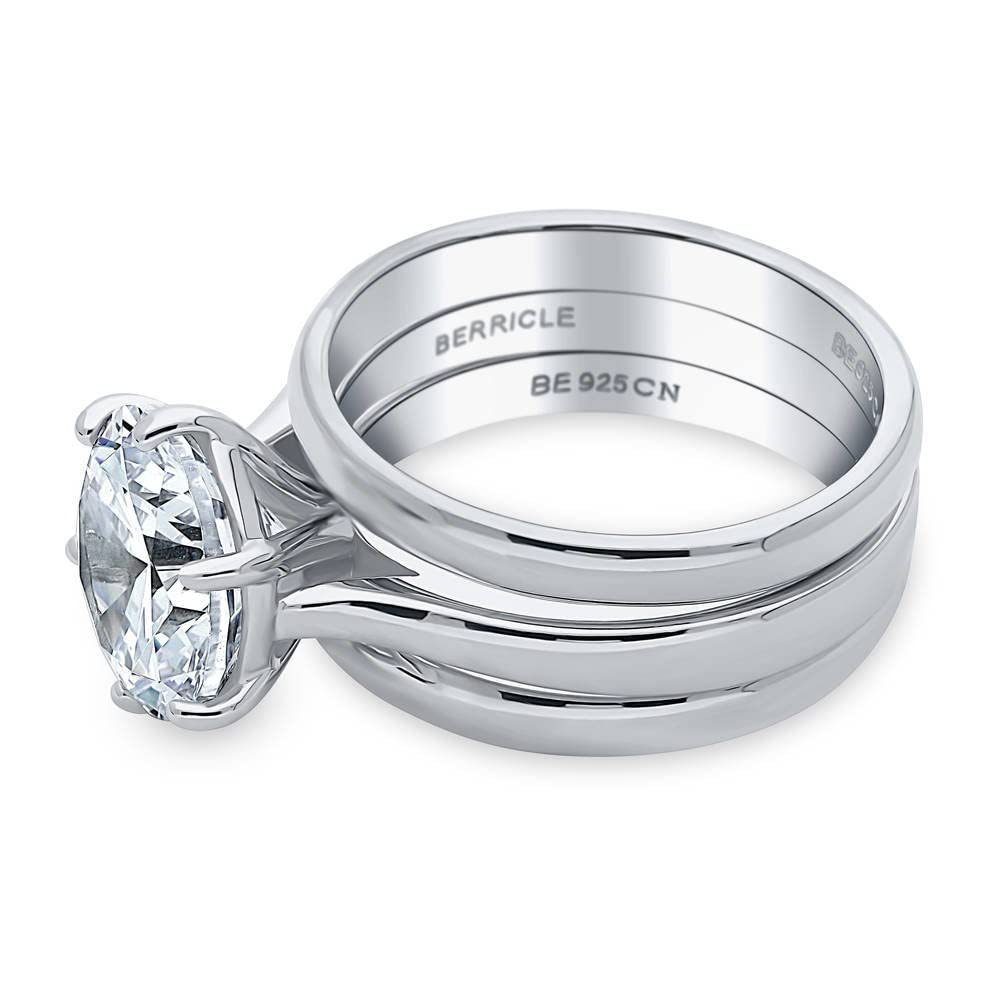 BERRICLE Sterling Silver Solitaire Wedding Engagement Rings 3.8 Carat Round Cubic Zirconia CZ Ring Set for Women, Rhodium Plated Size 10