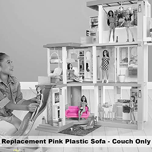 Ele Toys Part for Barbie Dreamhouse Playset GRG93 - Ele Toys Doll Size Pink Plastic Sofa - Couch