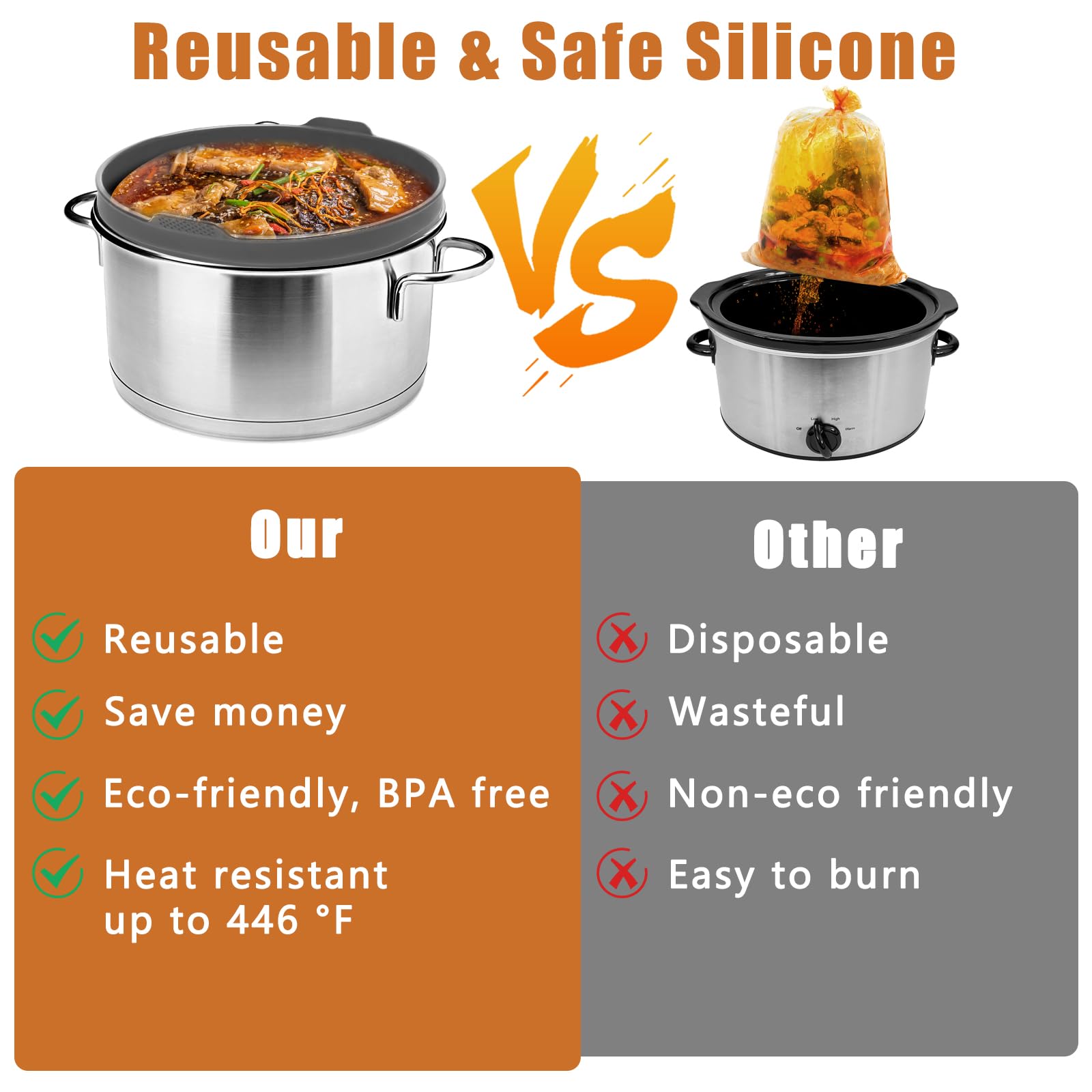 Slow Cooker Divider Silicone Liners, 6PCS Silicone Crock Pot Liner, Crock Pot Divider Insert, Reusable Crock Pot Dividers Silicone Fit Oval Slow Cooker 6-8 QT Slow Cooker Liners Coldairsoap