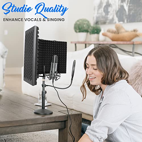 PyleUsa Microphone Isolation Shield, 5 Panel Acoustic Vocal Sound Dampening Noise Absorb Record Studio,1.6" Foam,Adjust Mic Depth,Removable Shock Mount, β
" Threaded,Podcast,Sing and Broadcast-1 set