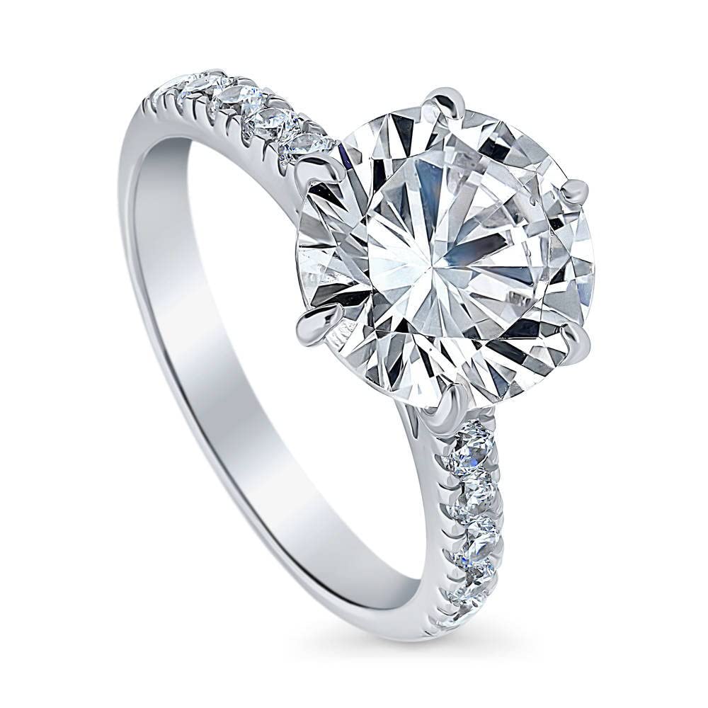 BERRICLE Sterling Silver Solitaire Wedding Engagement Rings 3.8 Carat Round Cubic Zirconia CZ Statement Ring for Women, Rhodium Plated Size 5