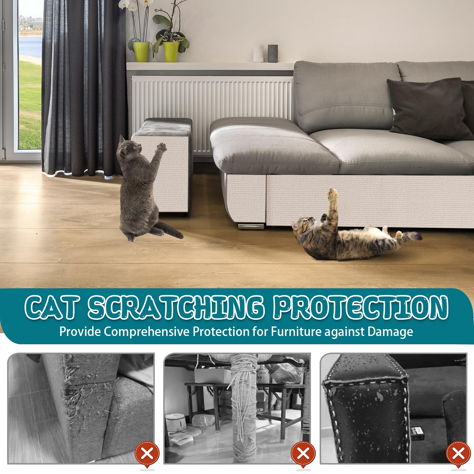 Climbing Cat Scratcher Mat Trimmable Cat Scratching Post Carpet 78.7ββx15.8ββ Self Adhesive Carpet Mat Pad Replacement for Cat Tree Shelves Post Couch Wall Furniture Steps DIY Protector (Cream White)