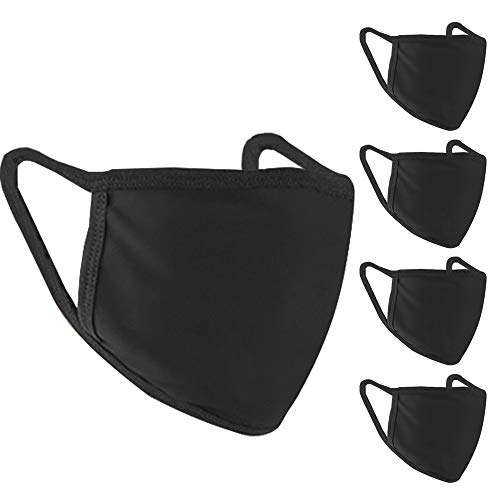 Black Face Mask, 5 Pcs Cloth Mask Cotton Face Masks Washable Reusable Fashion Protective Fabric Masks Outdoor for Adults Men Women Teens