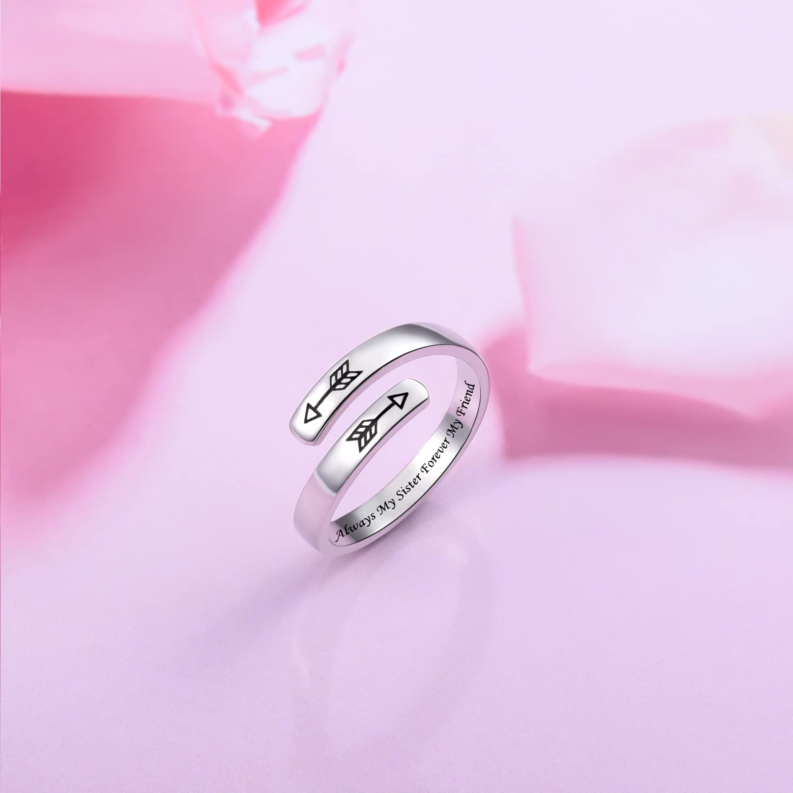 BEILIN 925 Sterling Silver Inspirational Ring Adjustable Rings Personality Encouragement Jewelry Gifts for Women(Design 2: Keep Fu**king Going)