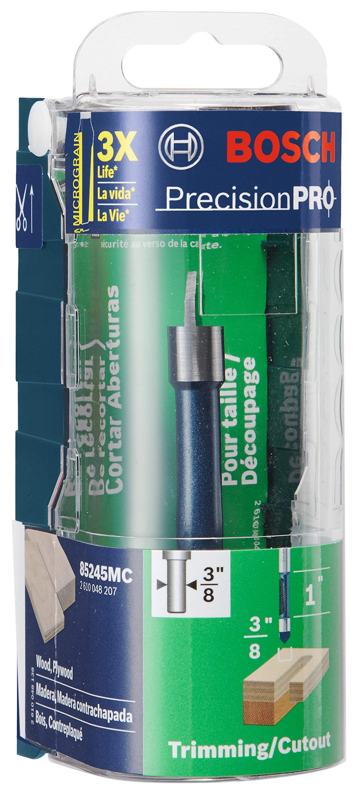 Bosch 85245MC 3/8 in. x 1 in. Carbide-Tipped Single-Flute Pilot Panel Concave Router Bit