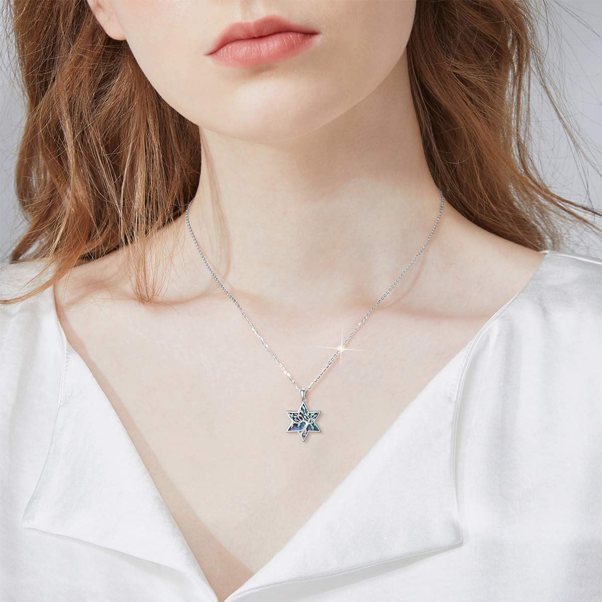 ONEFINITY Tree of Life Necklace 925 Sterling Silver Abalone Shell Star of David Pendant Necklace for Women Jewelry