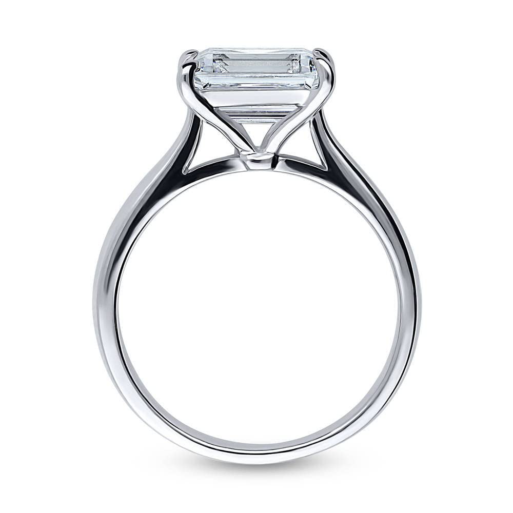 BERRICLE Sterling Silver Solitaire Wedding Engagement Rings 2.6 Carat Emerald Cut Cubic Zirconia CZ East-West Promise Ring for Women, Rhodium Plated Size 7