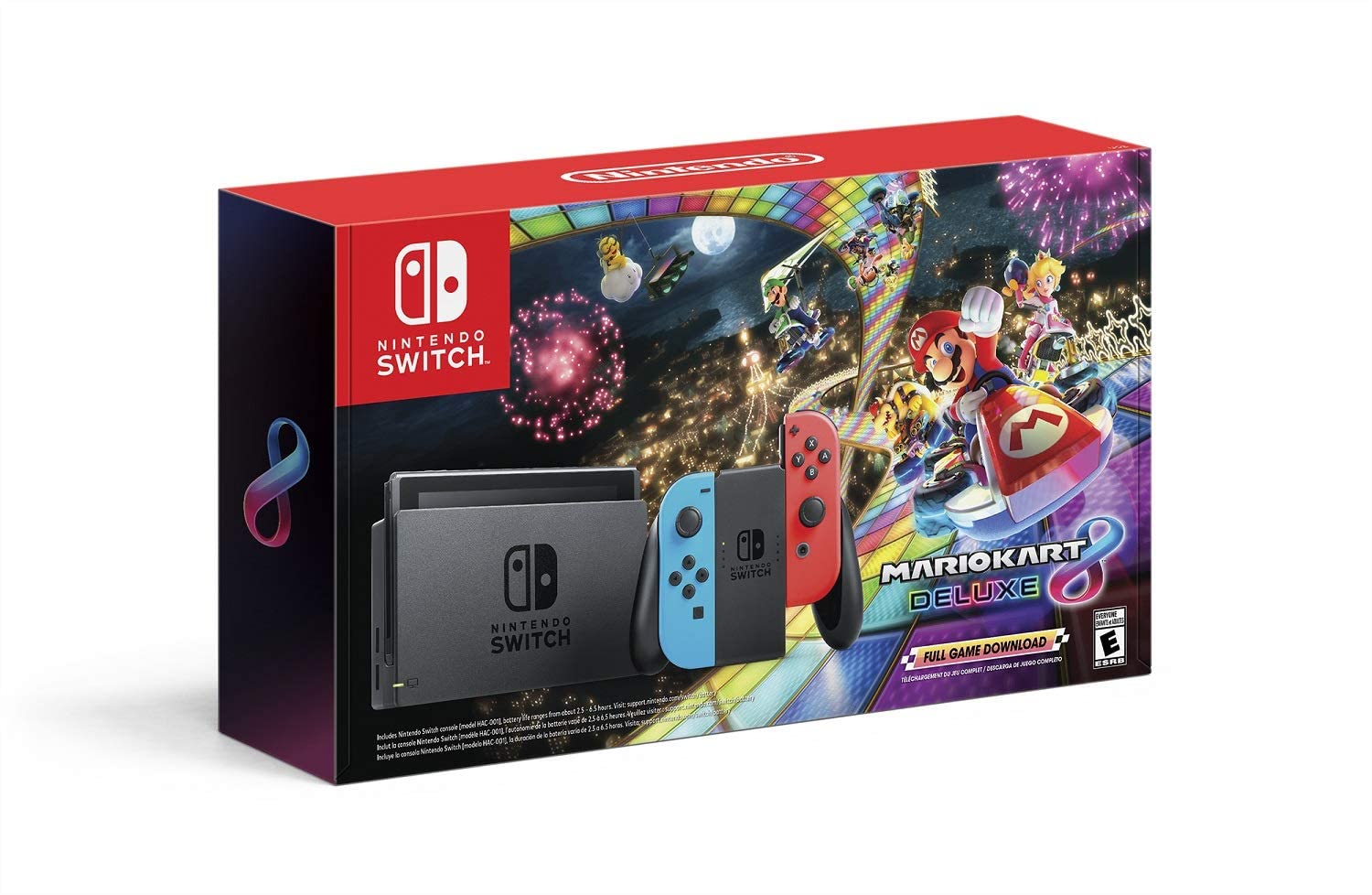 Nintendo Switch w/ Neon Blue & Neon Red Joy-Con + Mario Kart 8 Deluxe (Full Game Download) - Switch (Renewed)